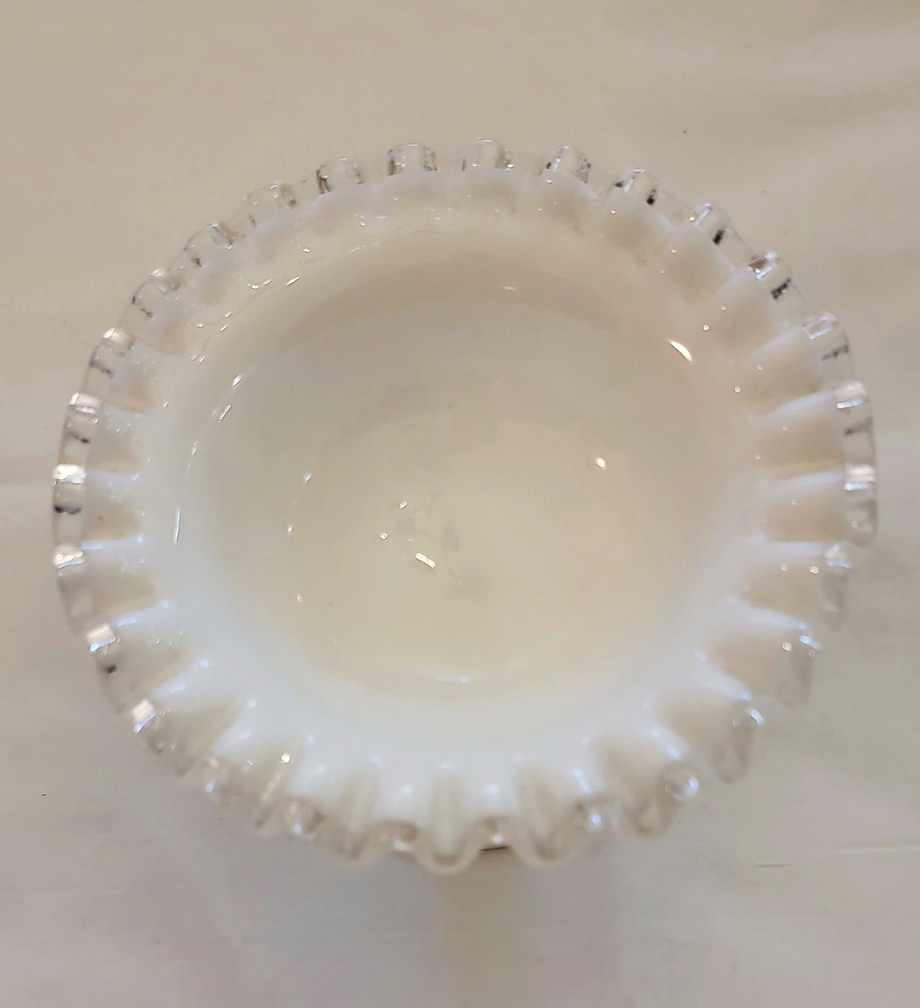 Fenton White Milk Glass Silver Crest Ruffled Footed 4" Compote Bowl ...