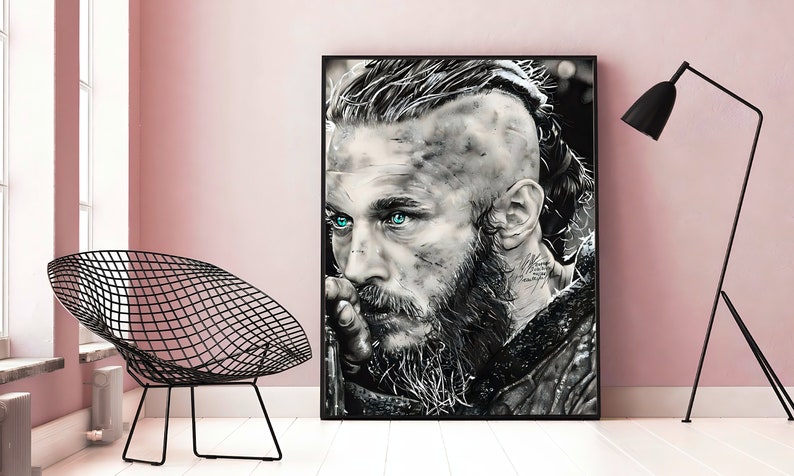 Art Work Ragnar Lodbrok Canvas Poster, Hand Drawn Wall Art Print, Gift ...
