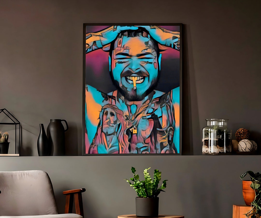 Natural Canvas Poster 24-32", Custom Made Hand Drawn Post Malone Wall Art Print, Decoration for ...