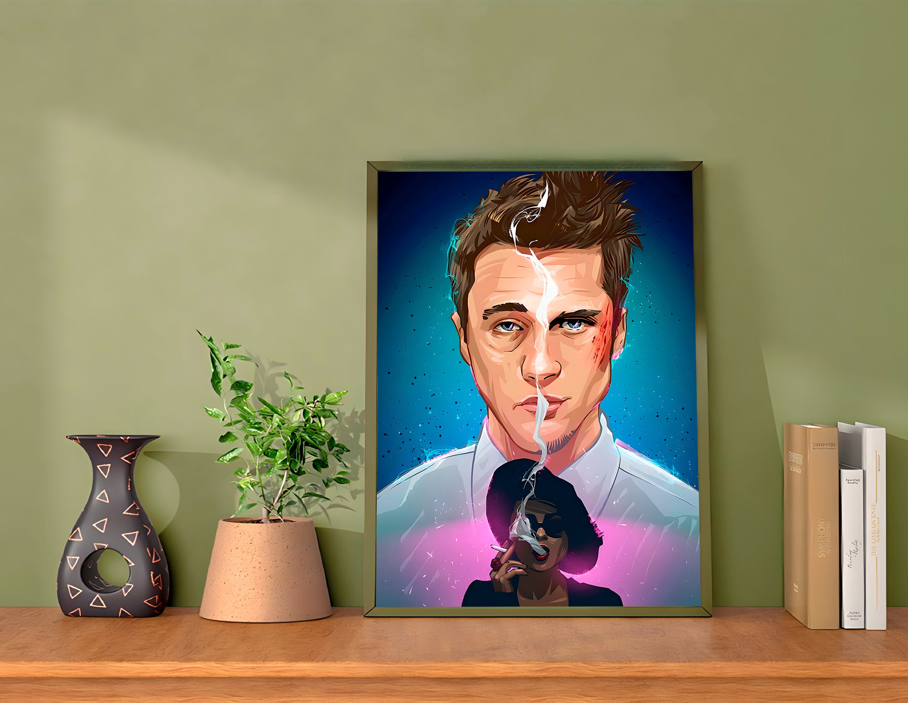 Fight Club Movie Poster, Hand Drawn Canvas Art Print, Watercolor Poster ...