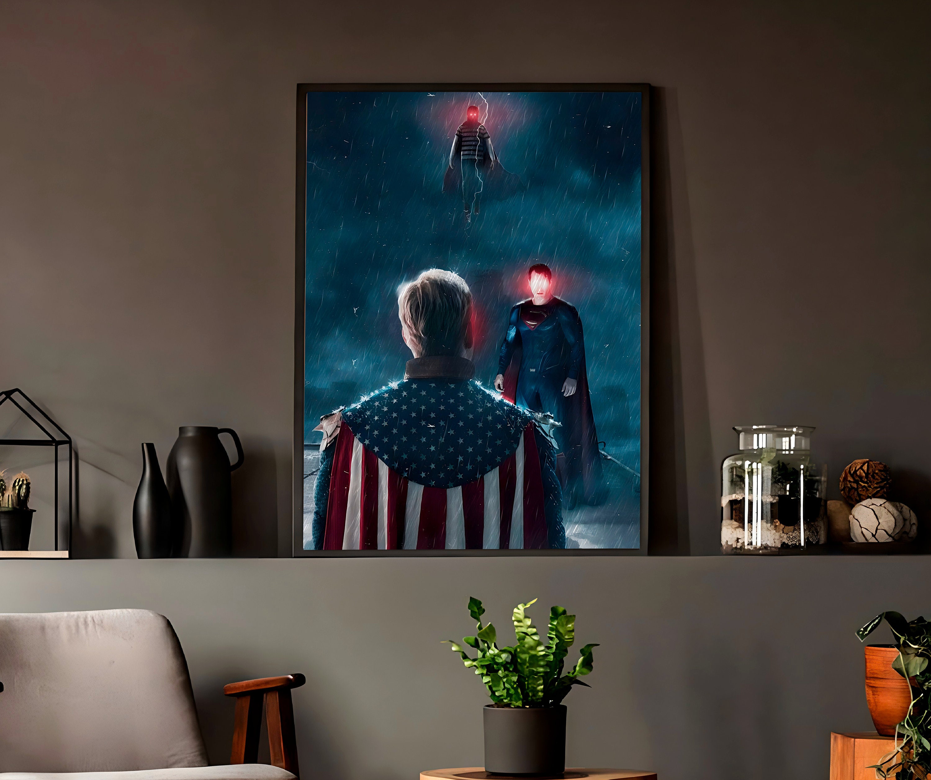 Homelander Hand Drawn Canvas Wall Art, Movie Wallpaper, Fan Art Print ...