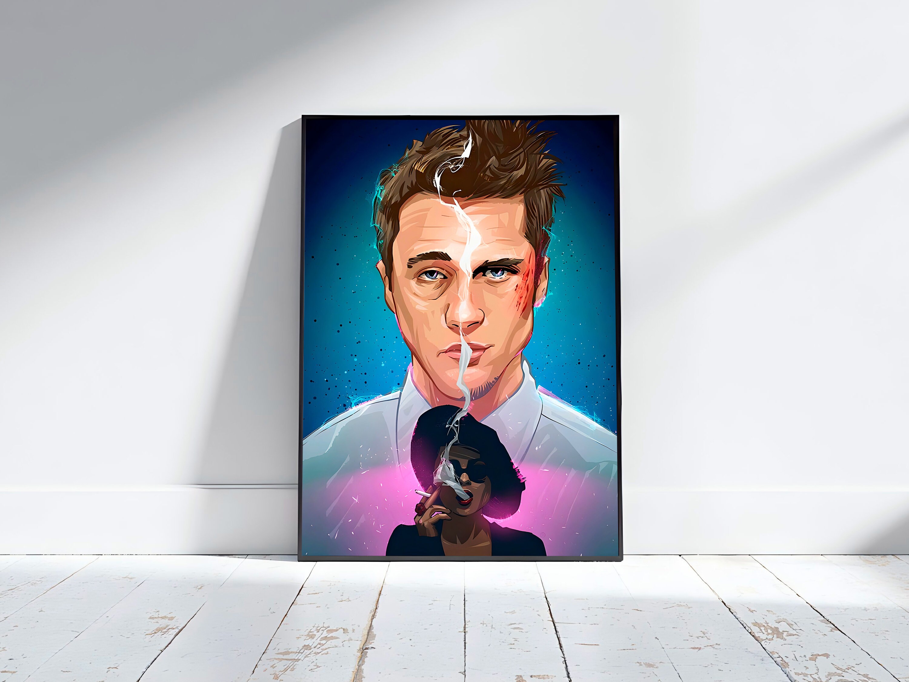 Fight Club Movie Poster, Hand Drawn Canvas Art Print, Watercolor Poster ...