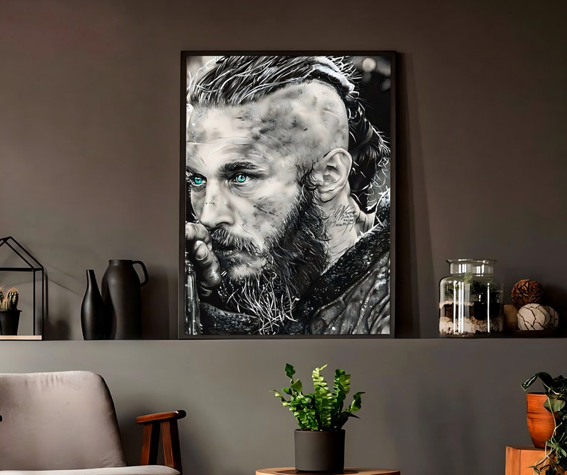 Art Work Ragnar Lodbrok Canvas Poster, Hand Drawn Wall Art Print, Gift ...