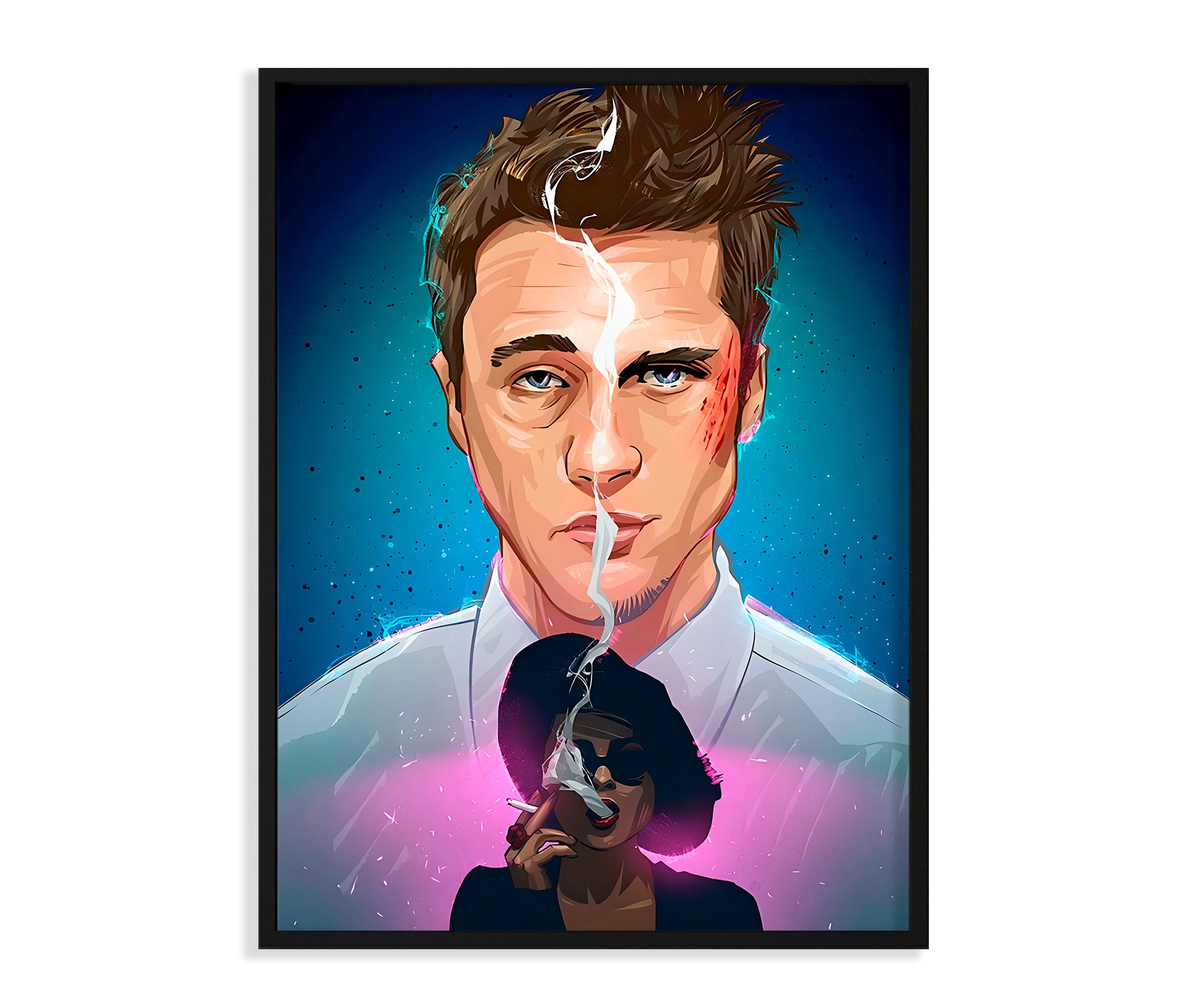 Fight Club Movie Poster, Hand Drawn Canvas Art Print, Watercolor Poster ...