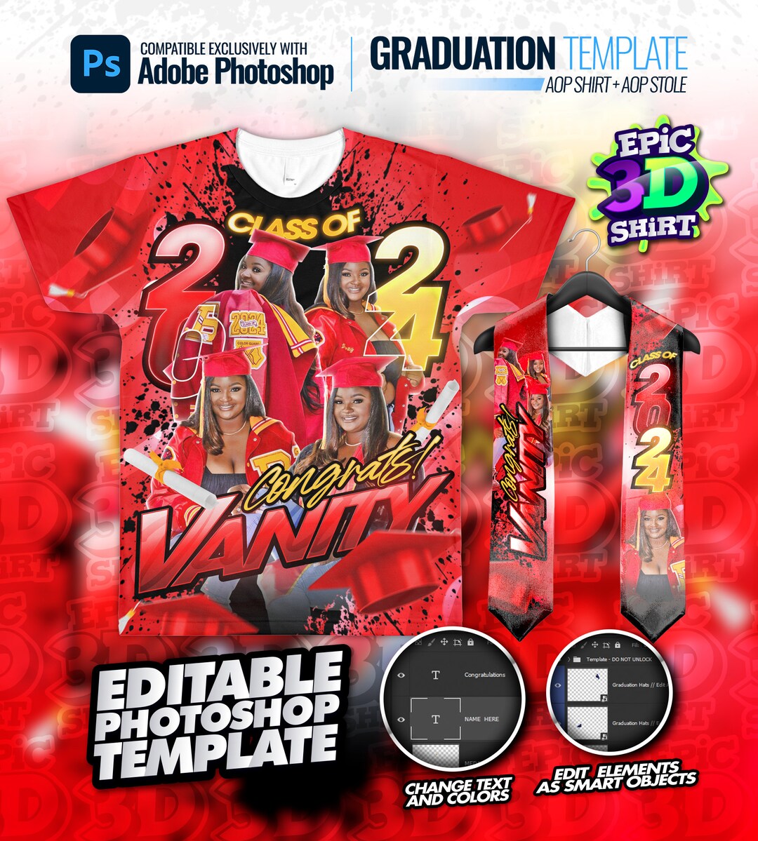 Senior Graduation Editable Shirt Template Class of 2024 All Over Shirt ...