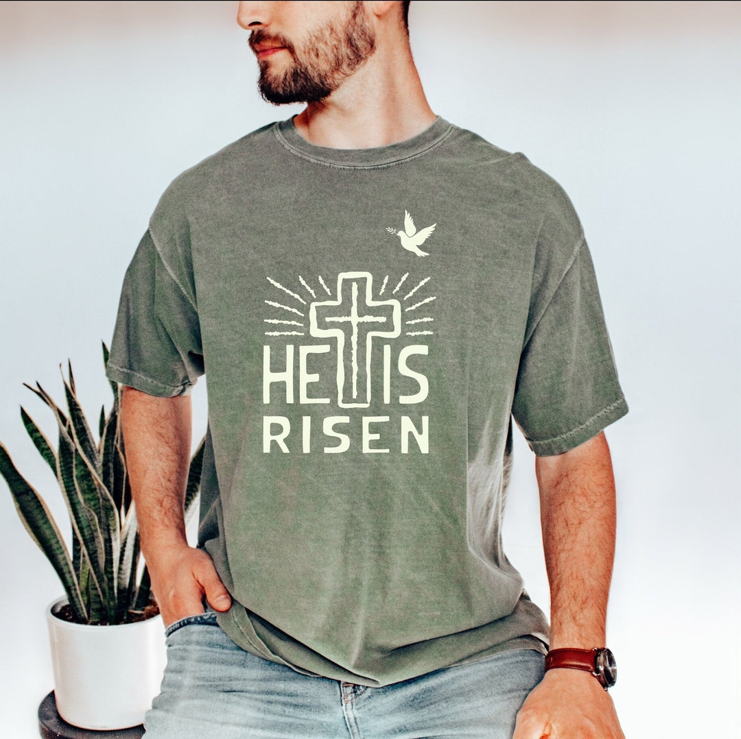 Mens Easter Tshirt He Is Risen T Shirt Jesus Tshirt Vintage Look Tee