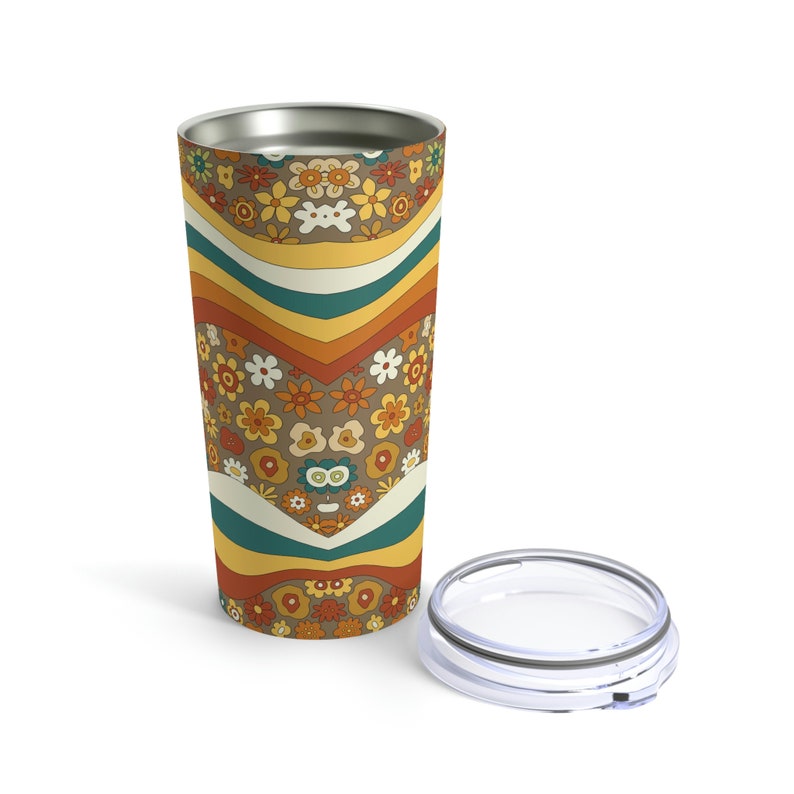 Retro 70s Coffee Cup, Hot Cold Beverage Cup, Hippie Coffee Cup, Covered ...