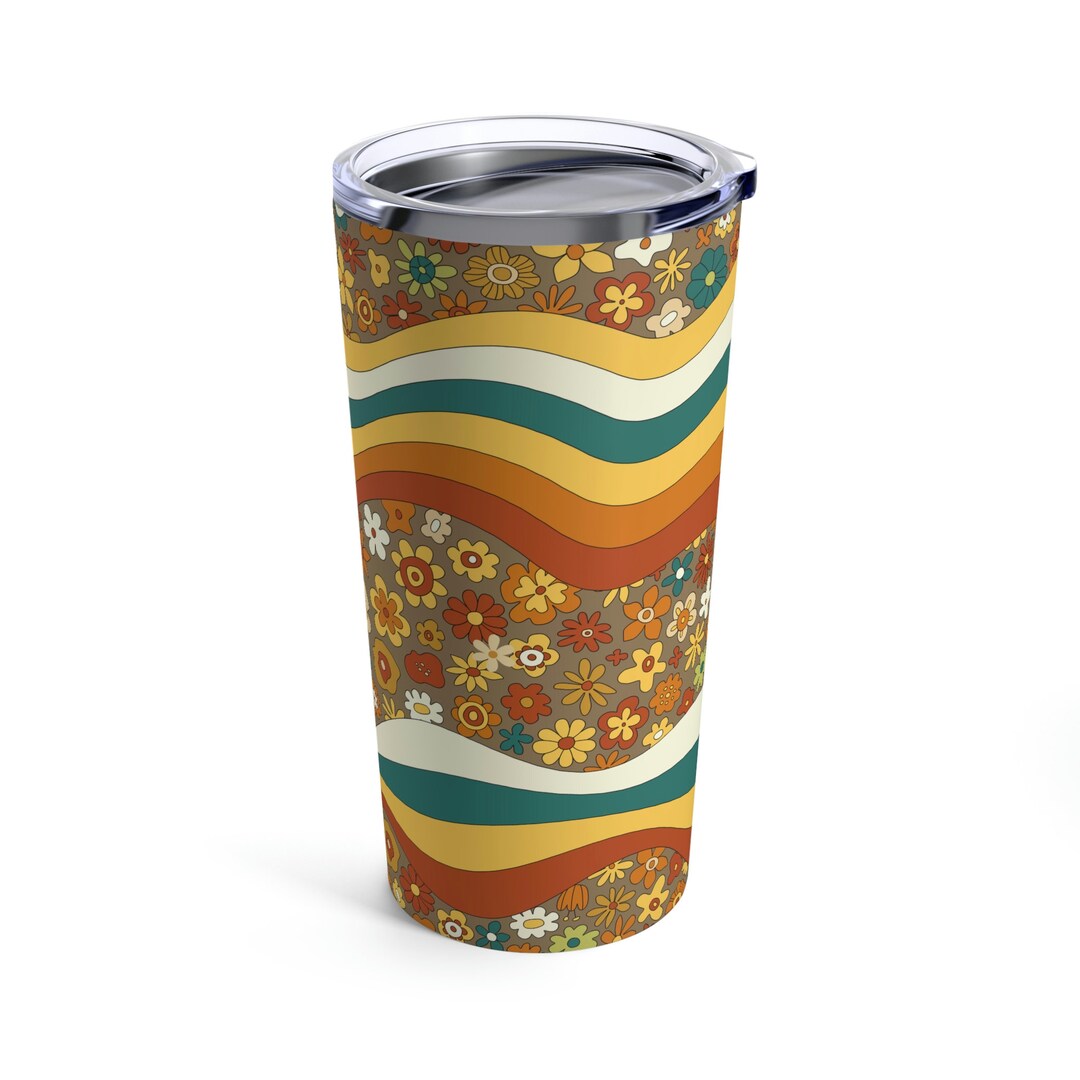 Retro 70s Coffee Cup, Hot Cold Beverage Cup, Hippie Coffee Cup, Covered ...