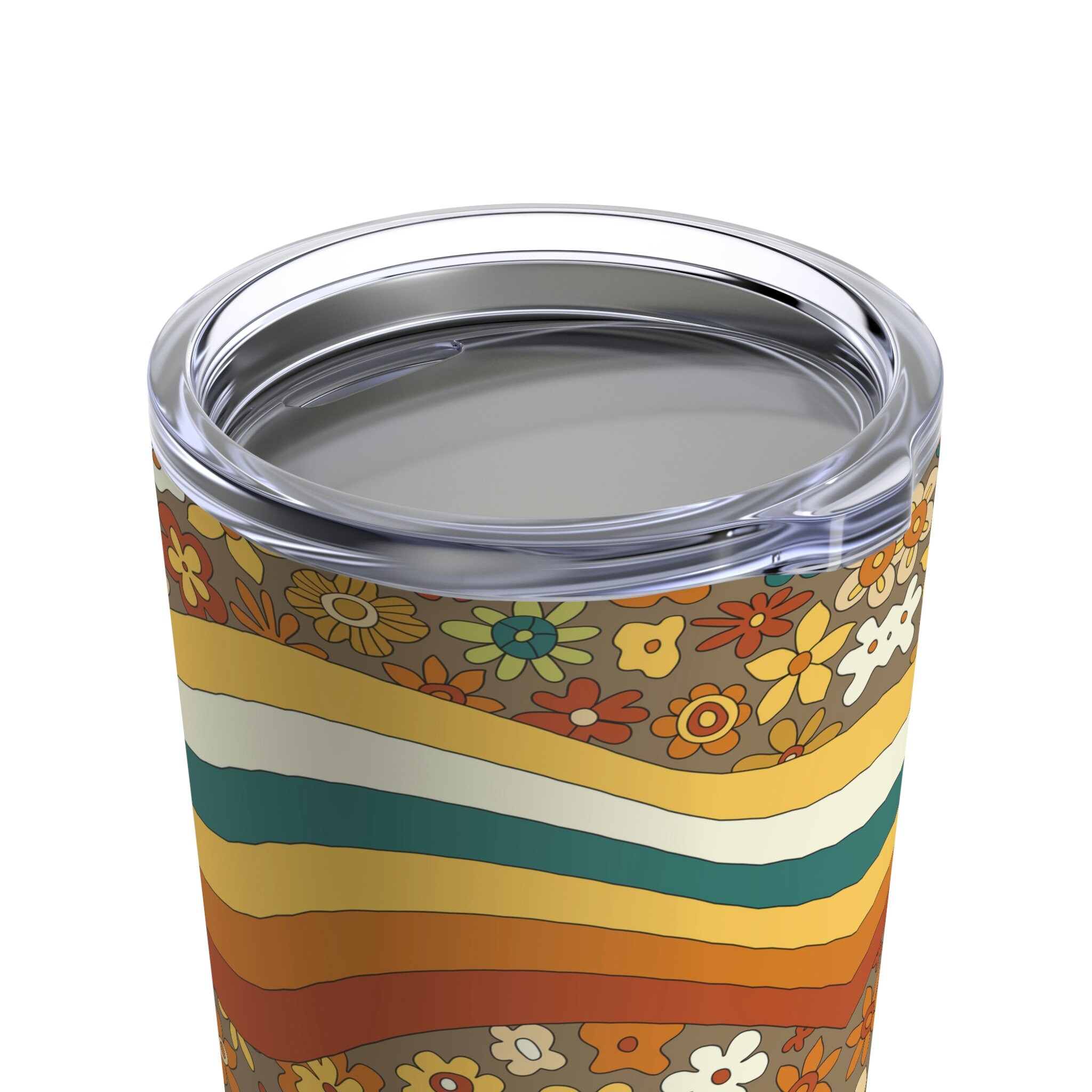 Retro 70s Coffee Cup, Hot Cold Beverage Cup, Hippie Coffee Cup, Covered ...