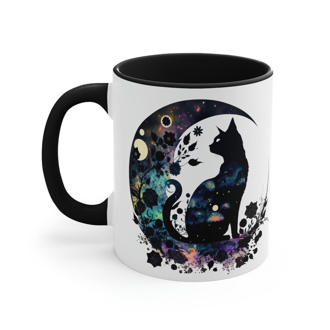 Black Cat Coffee Mug,celestial Moon Coffee Cup,moon and Cat Mug,cat ...