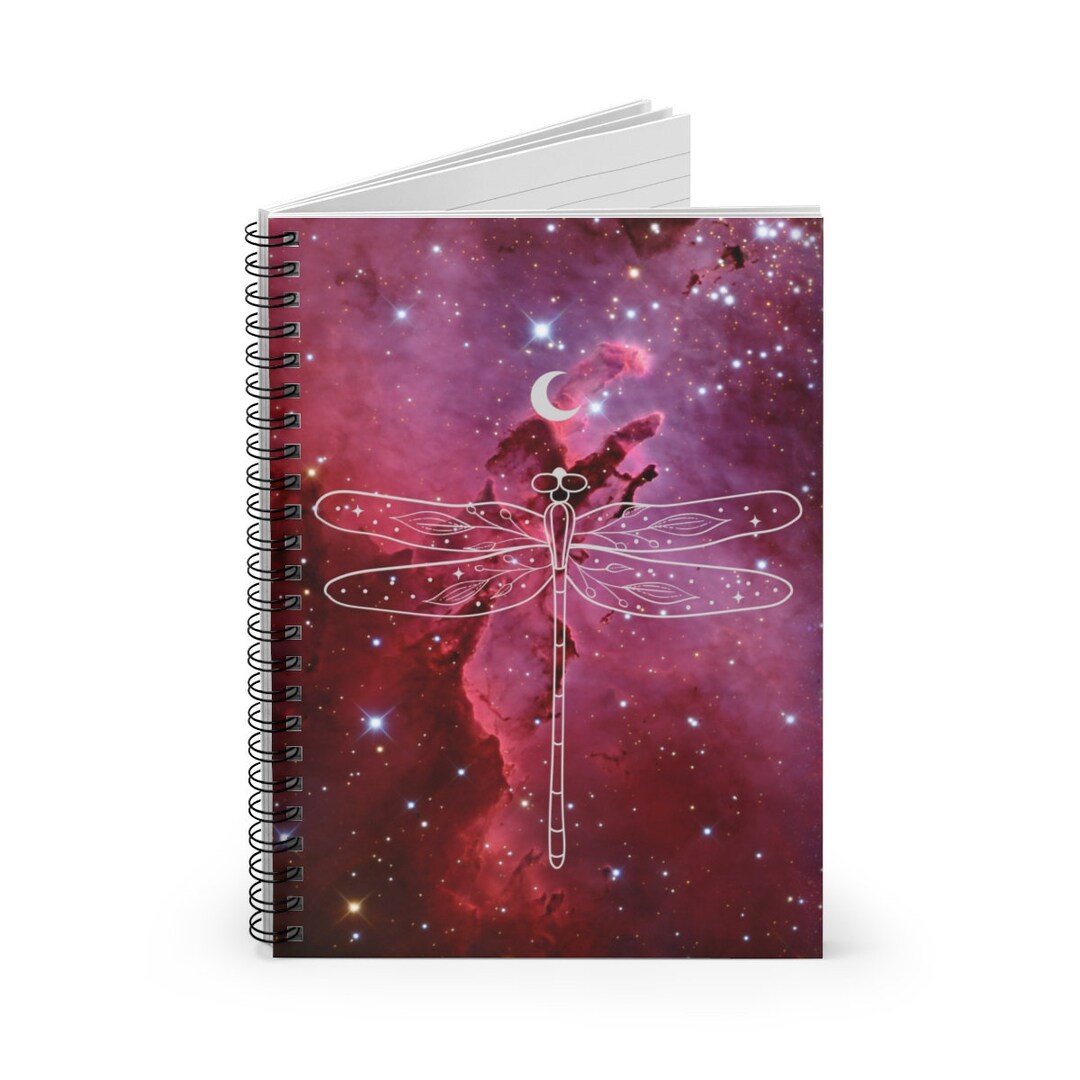 Dragonfly Spiral Notebook, Dragonfly Journal, Celestial Notebook, Pink ...