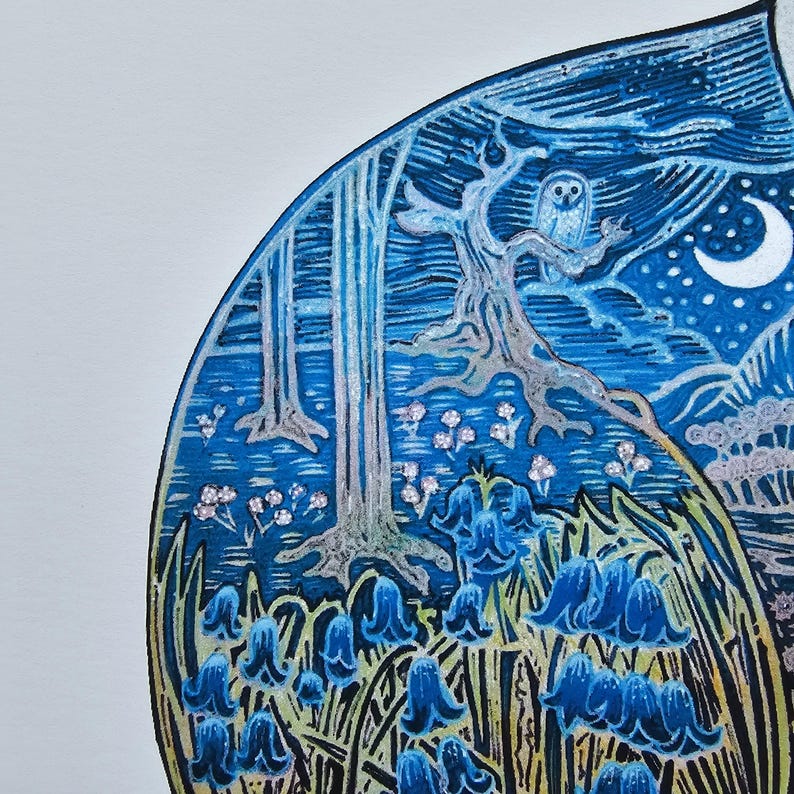 A4 Badger Wall Art Colourfull Wildlife Print moonlight Forest Scene ...