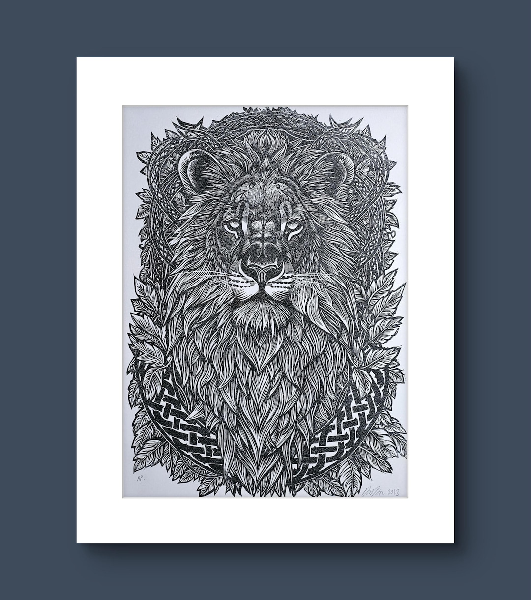 Celtic Lion Linocut Print – Handcrafted Black & White Art (16x12in) - Etsy