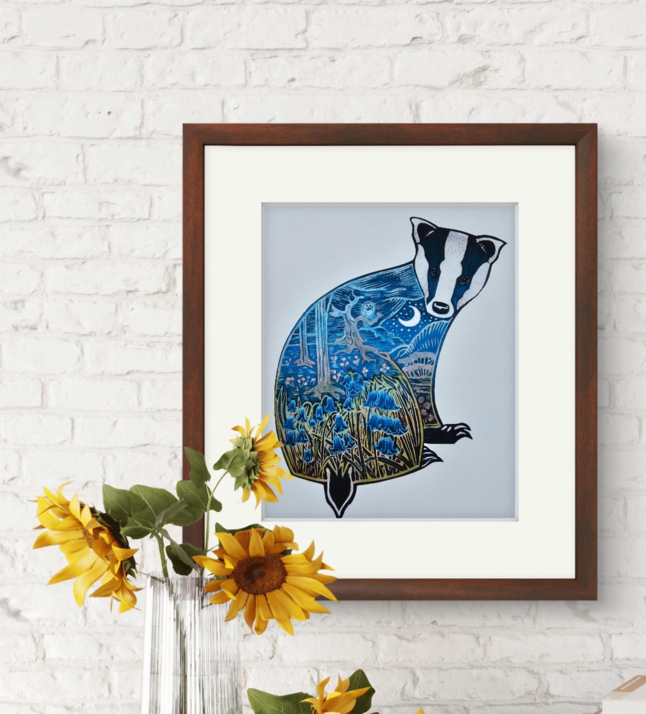 A4 Badger Wall Art Colourfull Wildlife Print moonlight Forest Scene ...