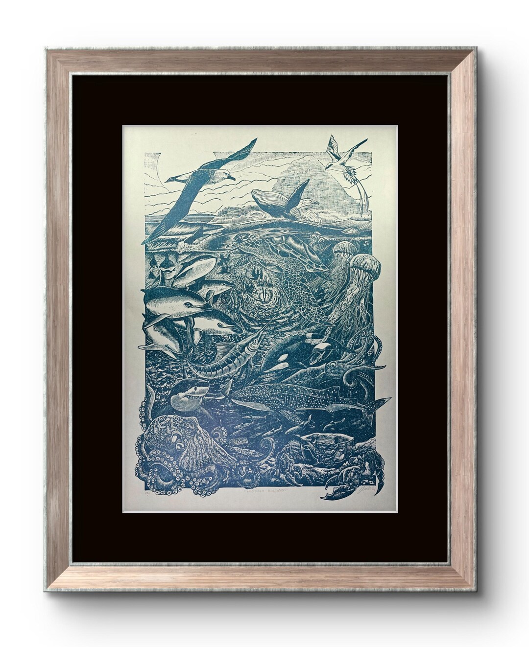 Living Ocean Linocut Wall Art Original Limited Edition Print Doliphins ...