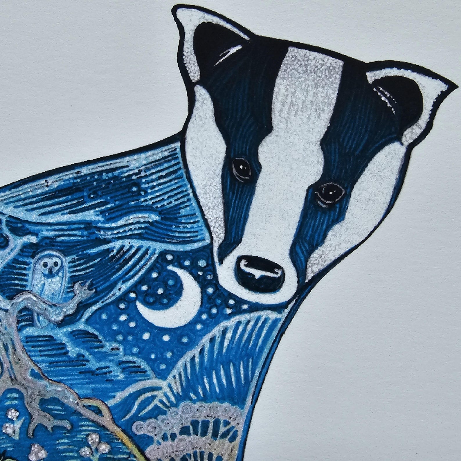 A4 Badger Wall Art Colourfull Wildlife Print moonlight Forest Scene ...