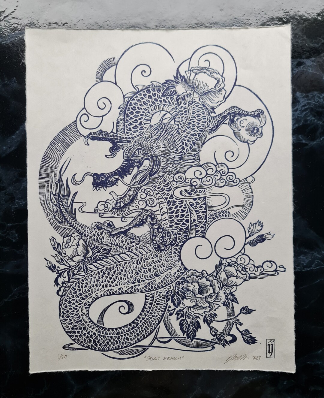 Spirit Dragon Lino Cut Print - Etsy