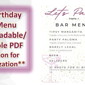 21st Birthday Celebration - Bar Menu - Etsy