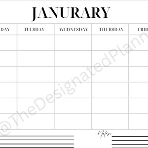 12-month Blank Calendar With Additional Space for Notes and Monthly ...