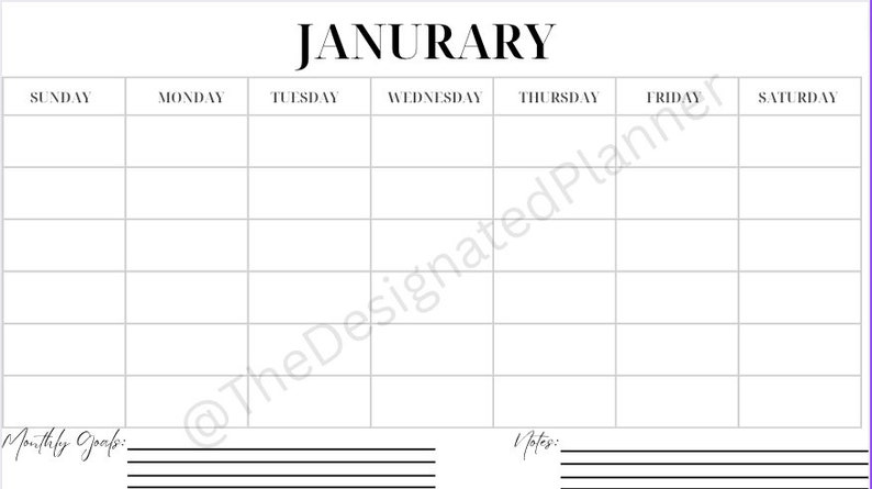 12-month Blank Calendar With Additional Space for Notes and Monthly ...