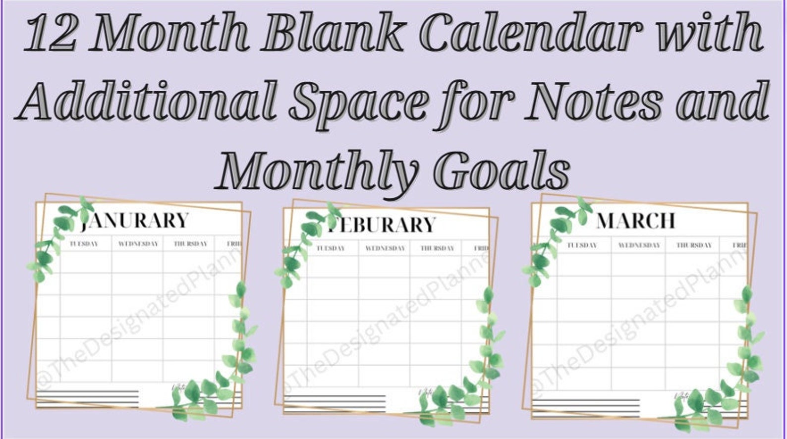 12-month Blank Calendar With Additional Space for Notes and - Etsy