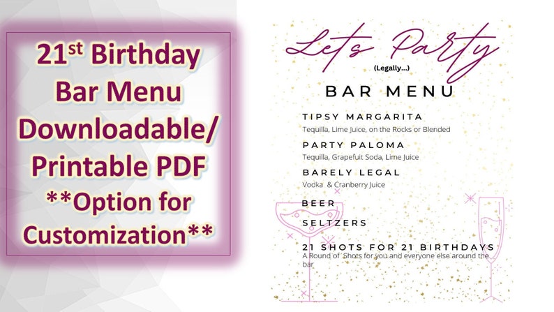 21st Birthday Celebration - Bar Menu - Etsy