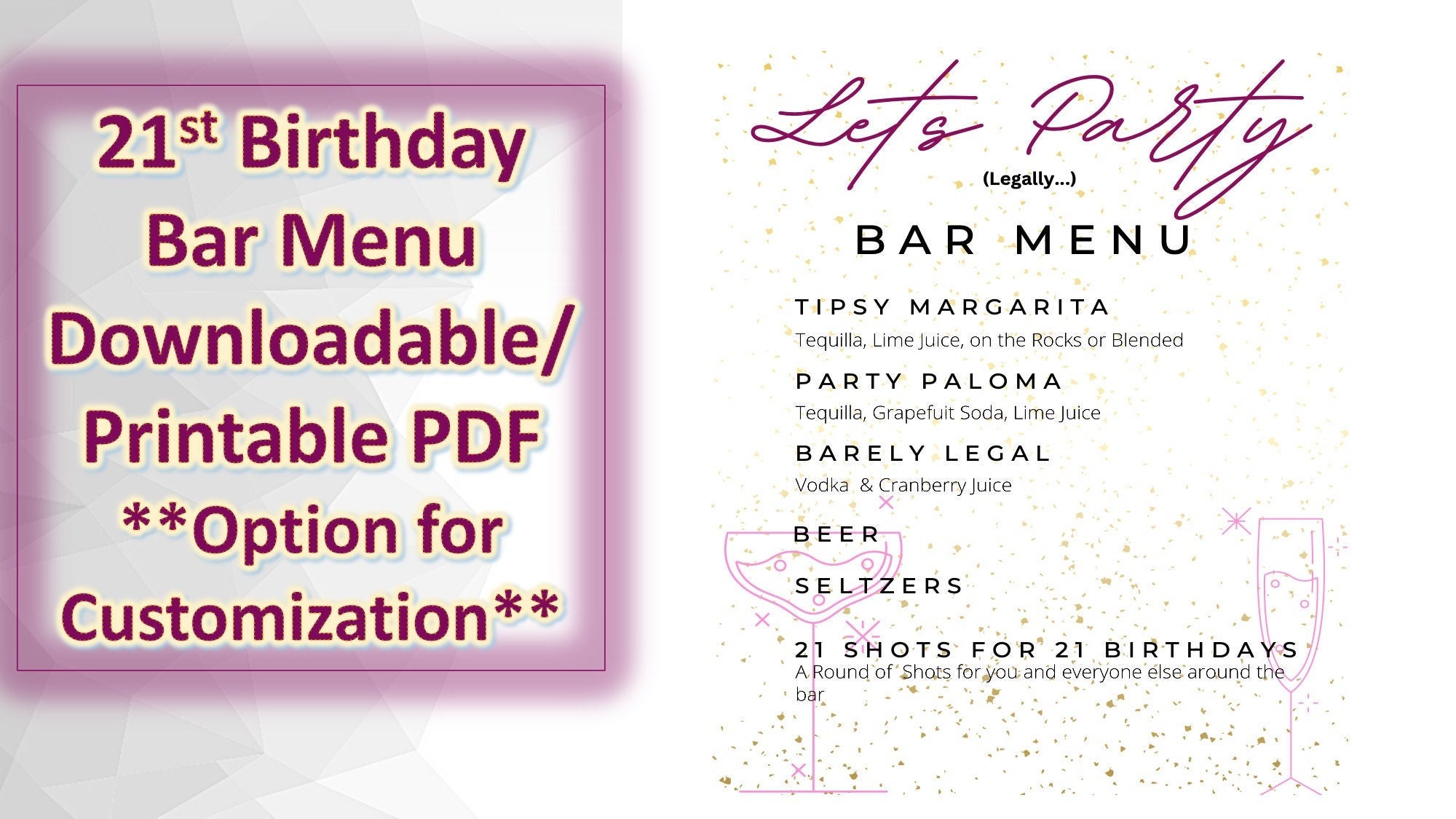 21st Birthday Celebration - Bar Menu - Etsy