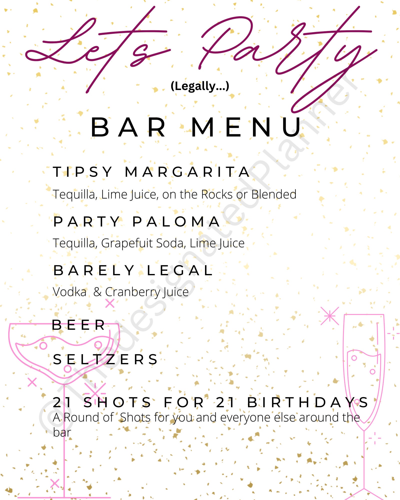 21st Birthday Celebration - Bar Menu - Etsy