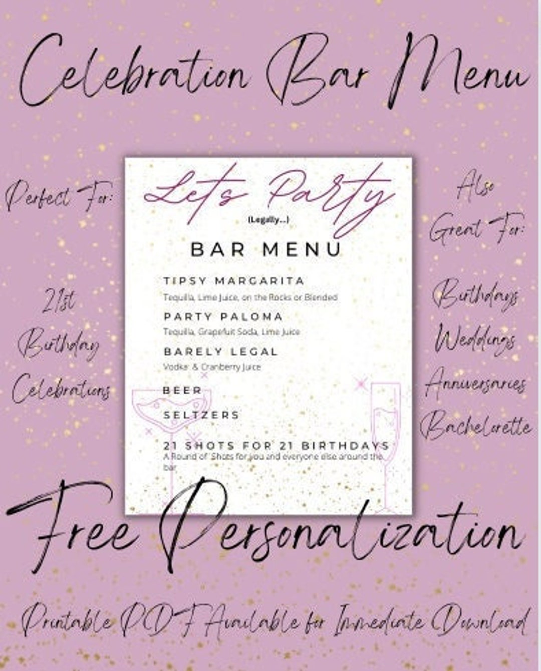 21st Birthday Celebration - Bar Menu - Etsy