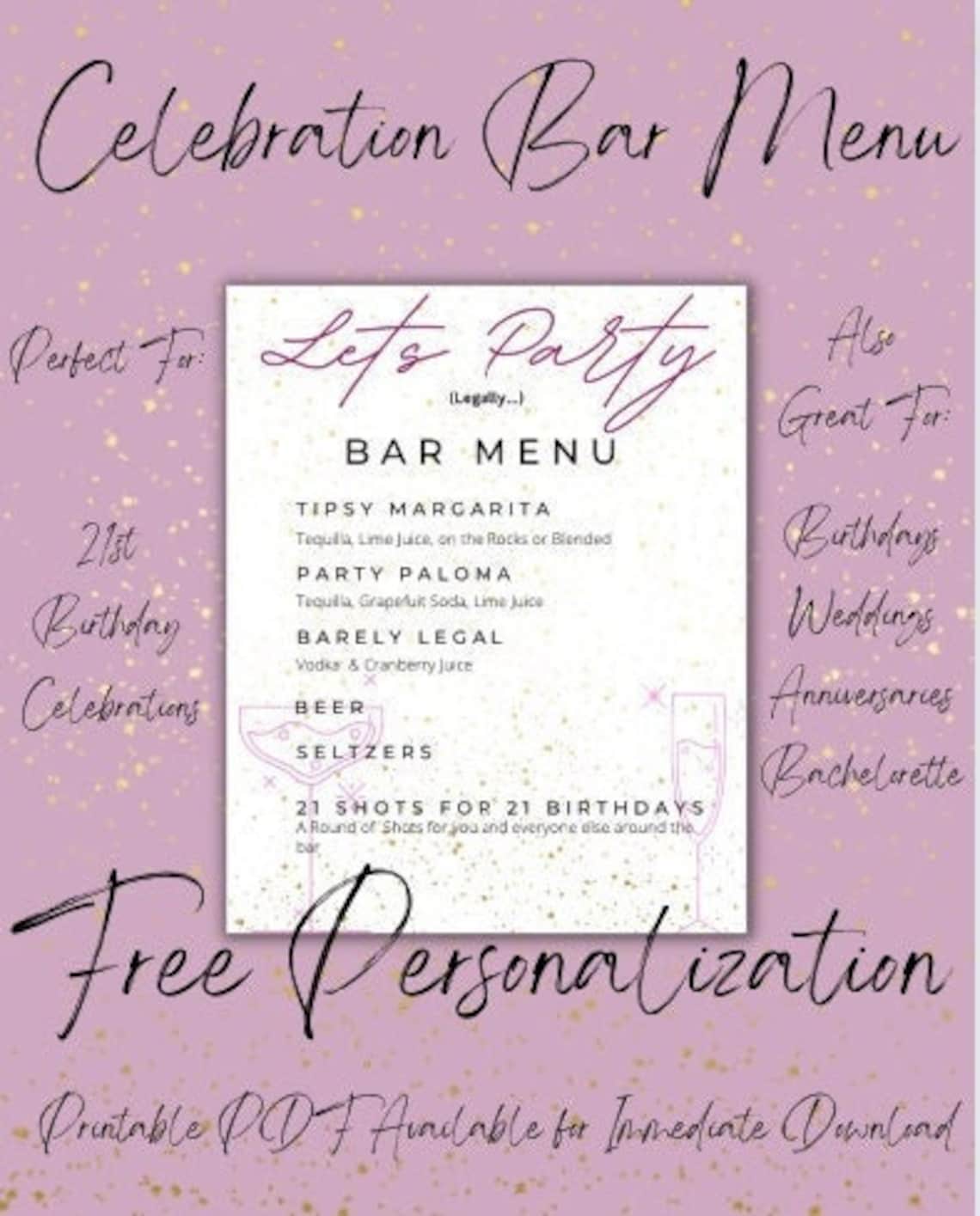 21st Birthday Celebration - Bar Menu - Etsy