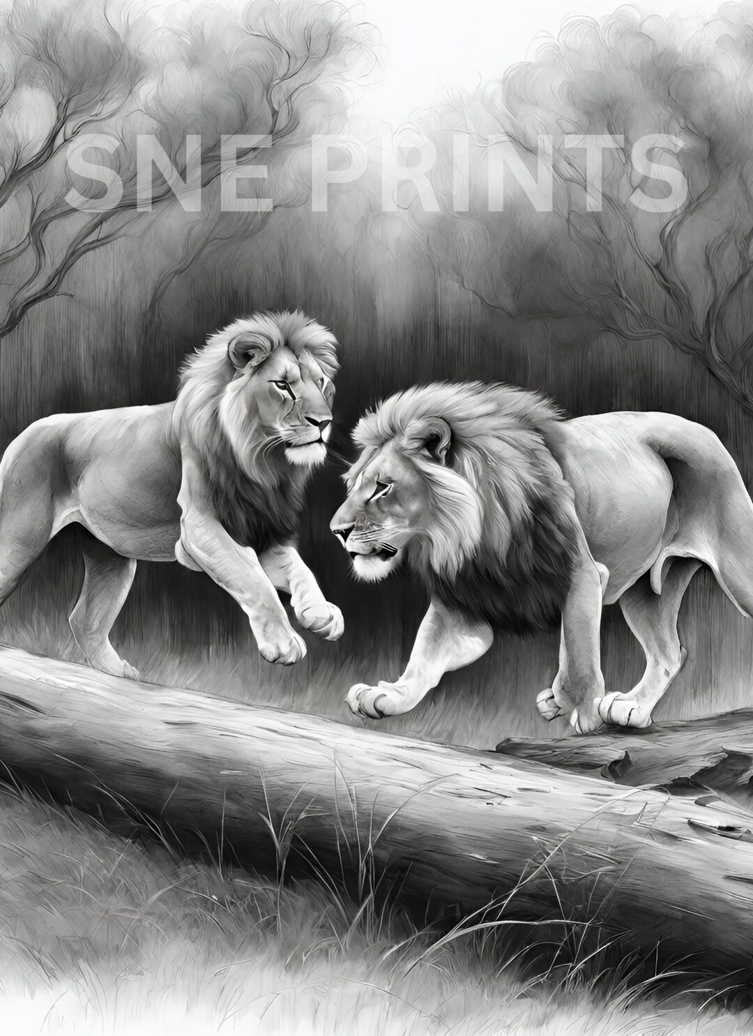 Lion Print, Wildlife Print, Vintage Lion Drawing Enhanced, Lionart ...