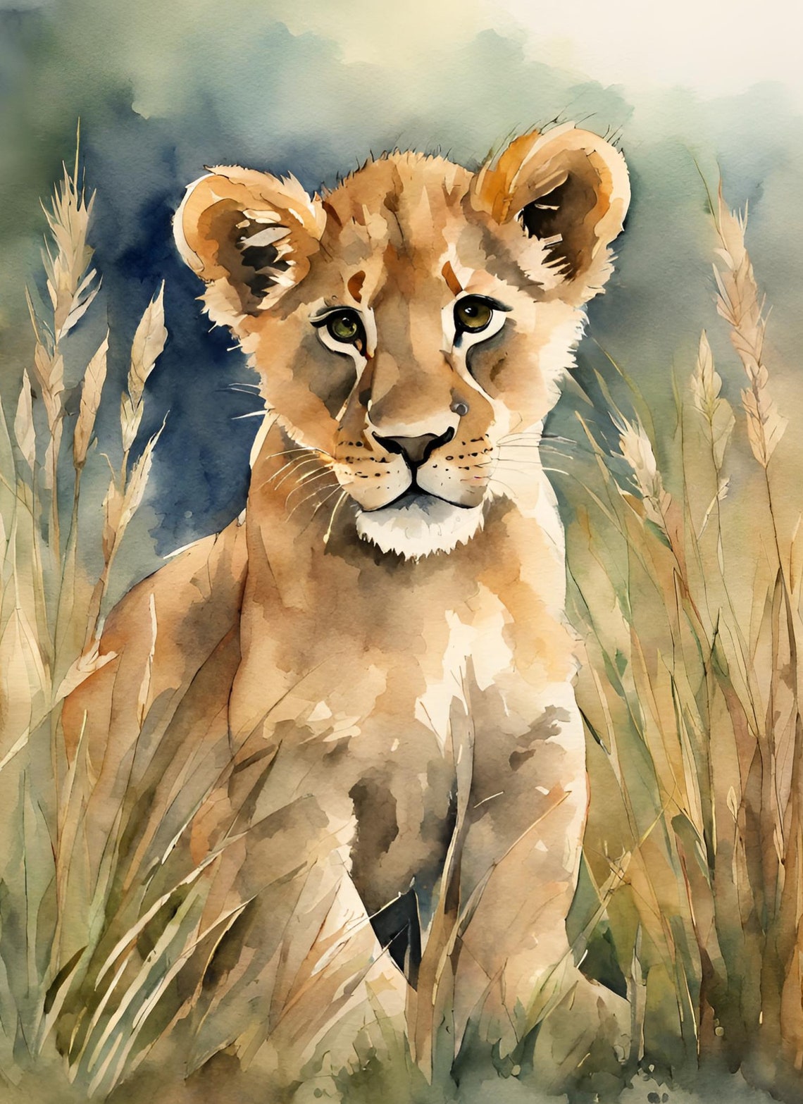 Little Lion Watercolor Printable - Wall Art Digital Download ...