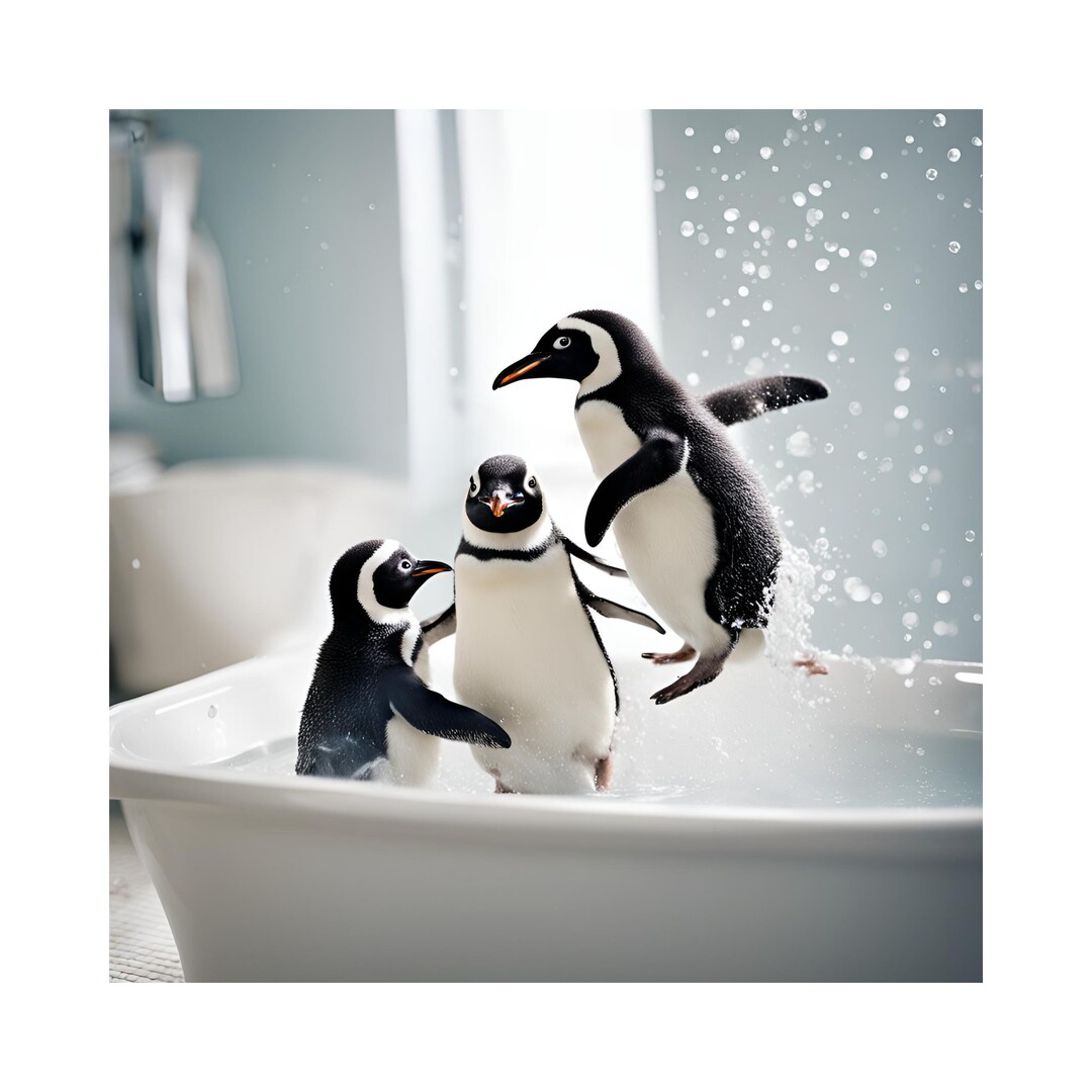 4 SET Adorable Penguins in Tub Printable Wall Art | Penguin Photo ...