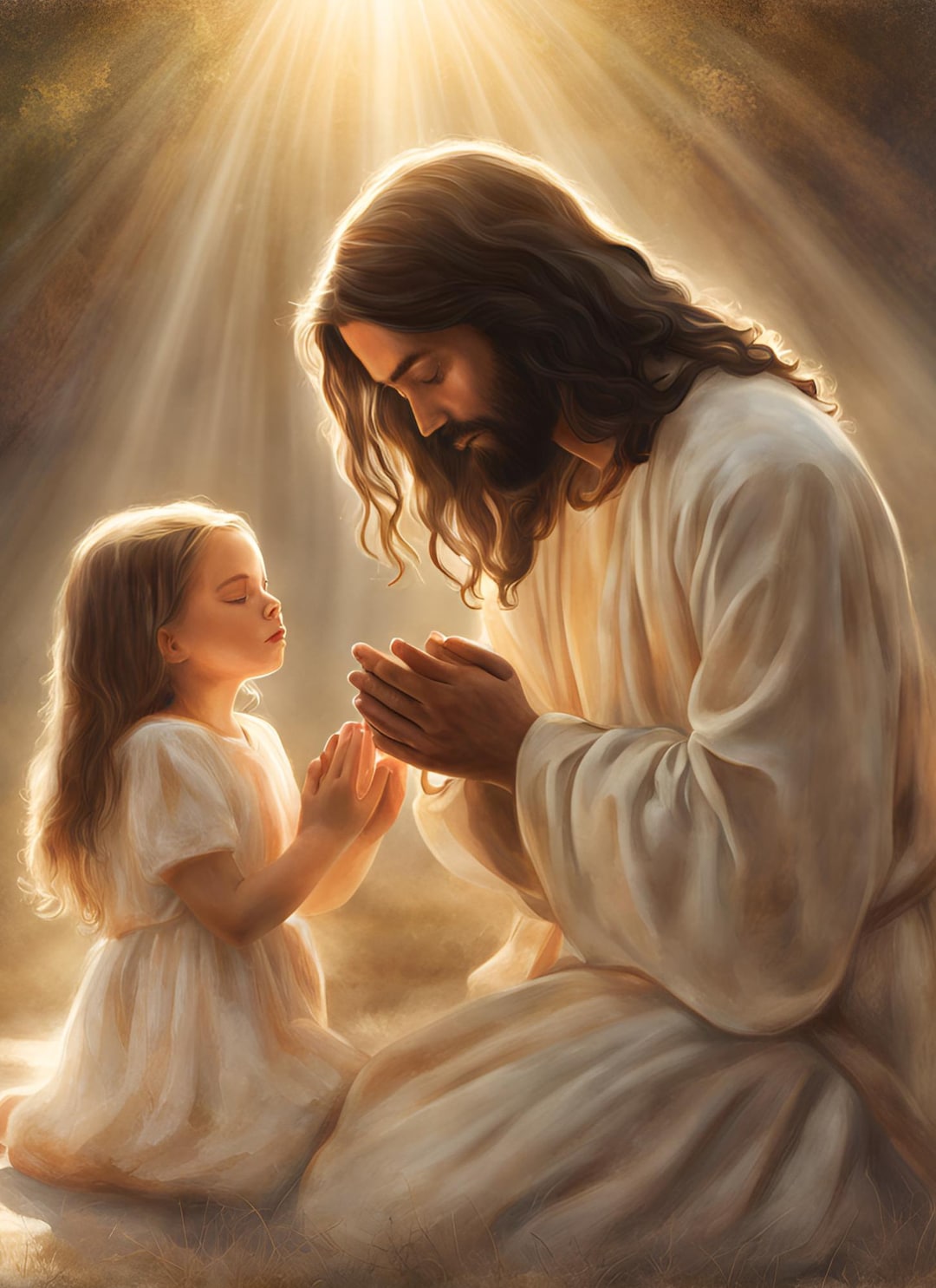 Jesus and Little Girl Praying, Jesus Christ and Girl, Modern Christian ...