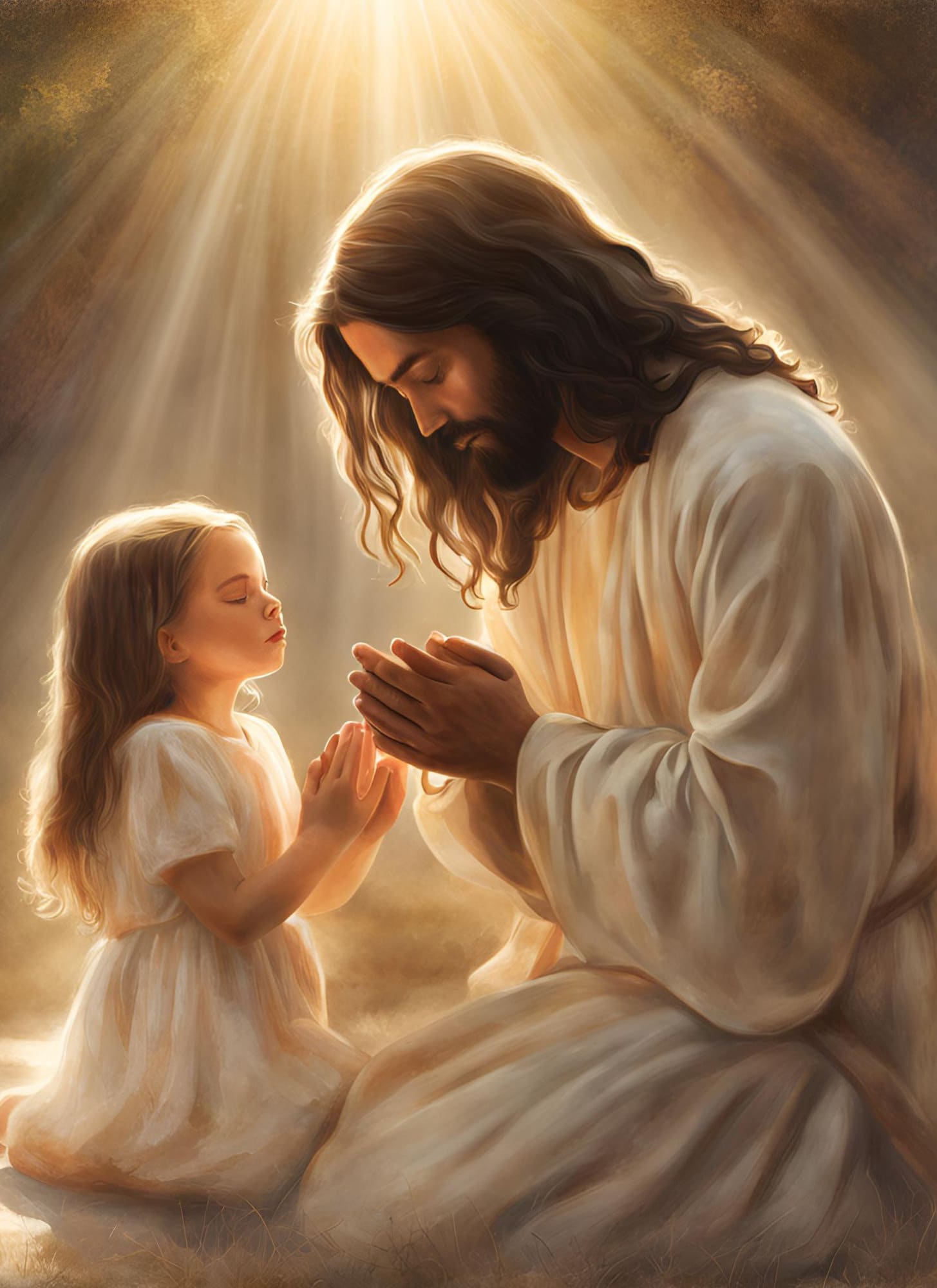 Jesus and Little Girl Praying, Jesus Christ and Girl, Modern Christian ...