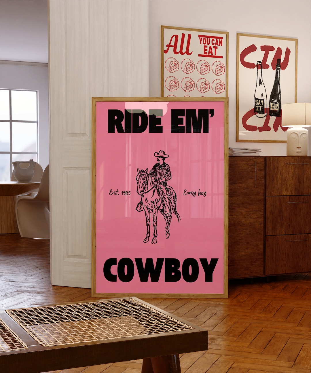 Pink Cowboy Poster Vintage Western Wall Art Retro Western Art Digital ...