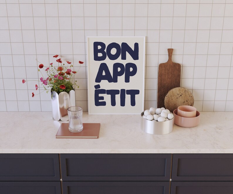 Bon Appetite Aesthetic Kitchen Decor Cute Cooking Art Kitchen Wall Art ...