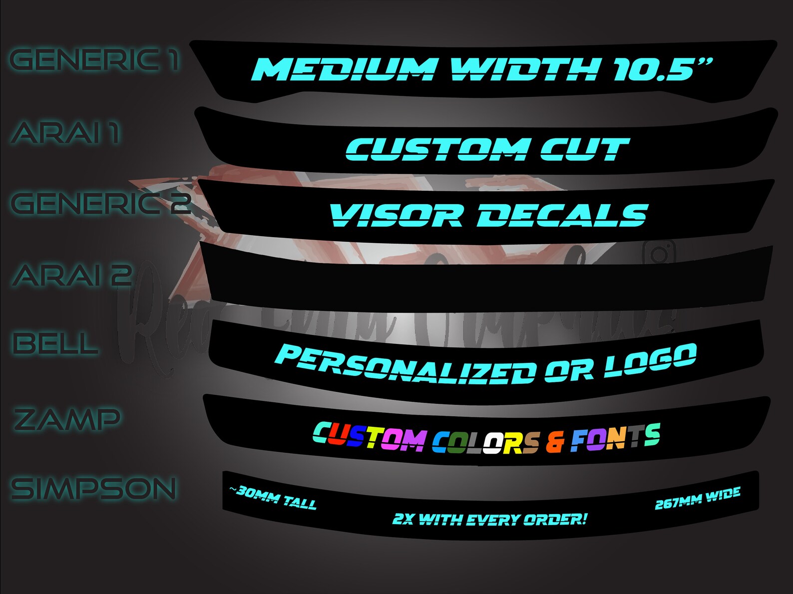 2 Helmet Visor Stickers for Motorcycle Helmets, Sun Visor Strip, Custom ...