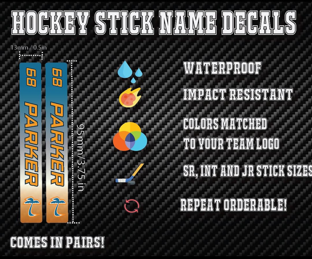 Custom Hockey Stick Name Tags With Team Logos Names Numbers and Custom ...