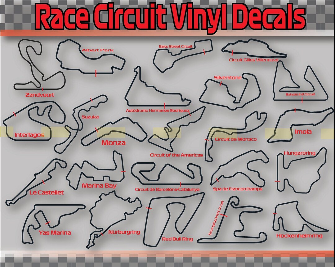 Race Track Stickers of Famous Circuits for Motorsports Fans, Multiple ...