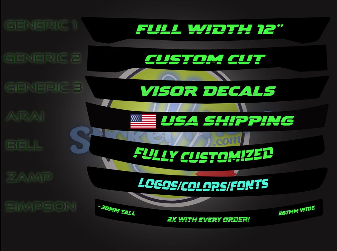 12" Motorcycle Helmet Visor Strip Customized Vinyl Sticker With ...