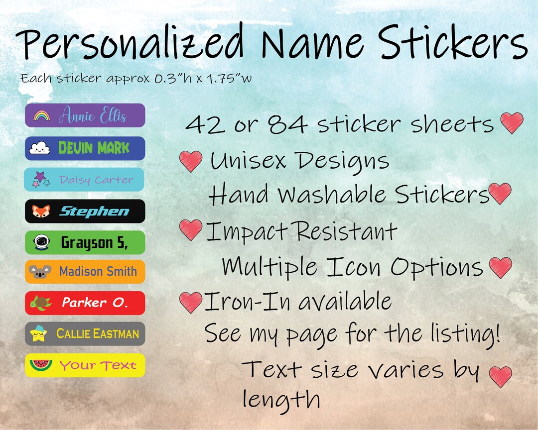 Personalized Vinyl Sticker Name Tags in Full Color With Custom Names ...