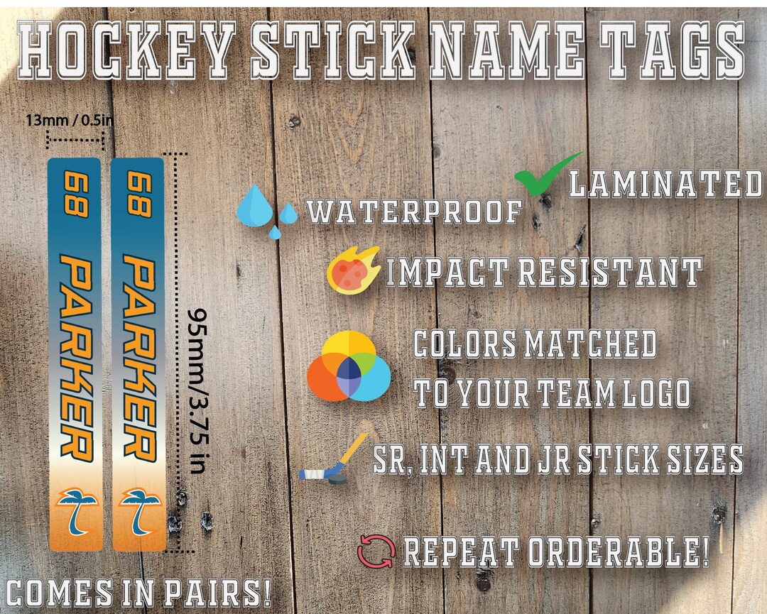 2 Pack Hockey Stick Name Stickers Personalized Decals With - Etsy