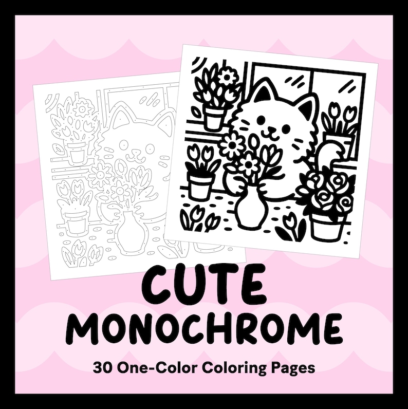 Monochrome Cute and Cozy | 30 One Color Black Ink Coloring Book for ...
