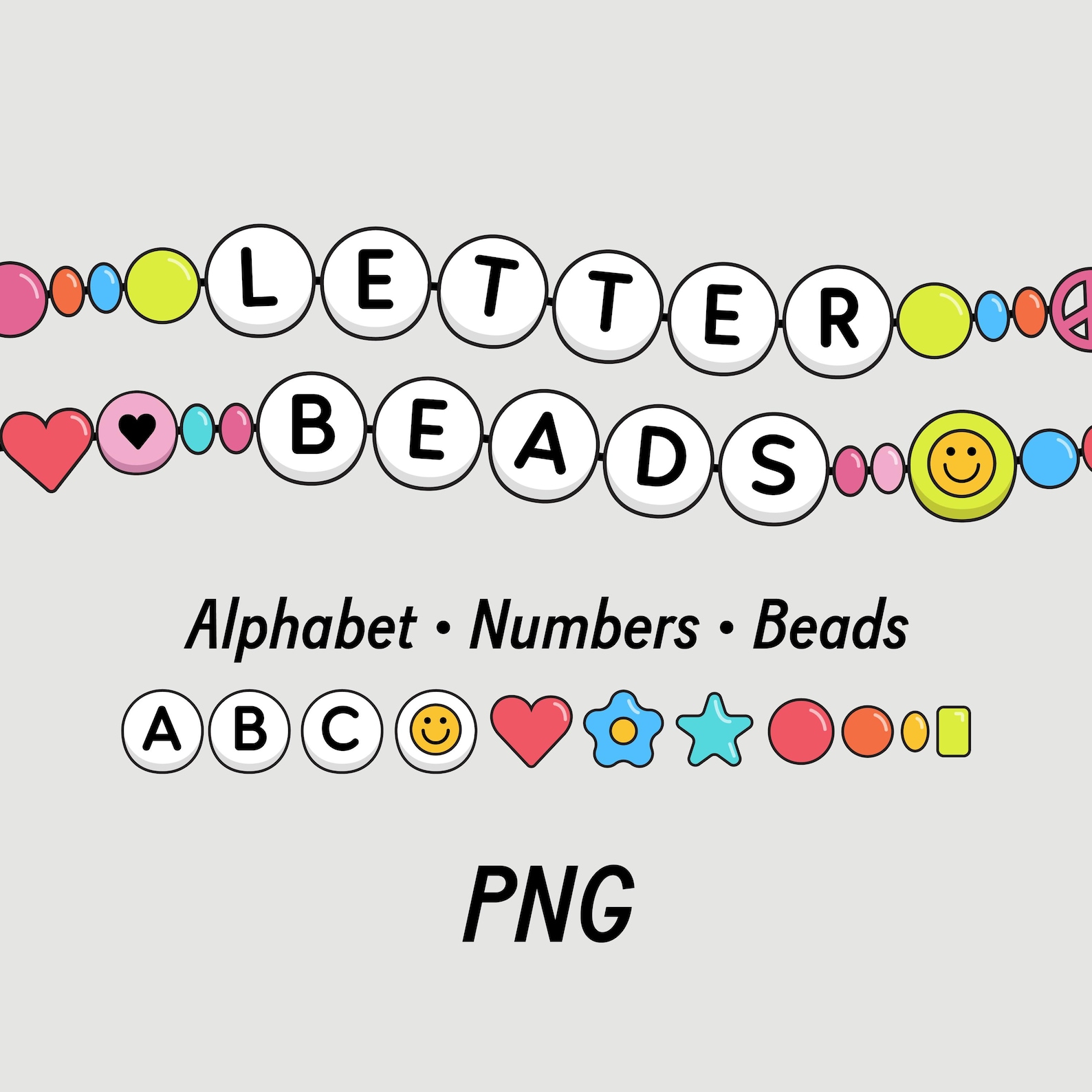 Friendship Bead Bracelet PNG, Alphabet Bead PNG, Font Beads, Digital ...