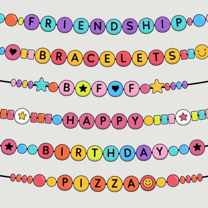 Rainbow Friendship Bead Bracelet PNG, Alphabet Bead PNG, Font Beads ...