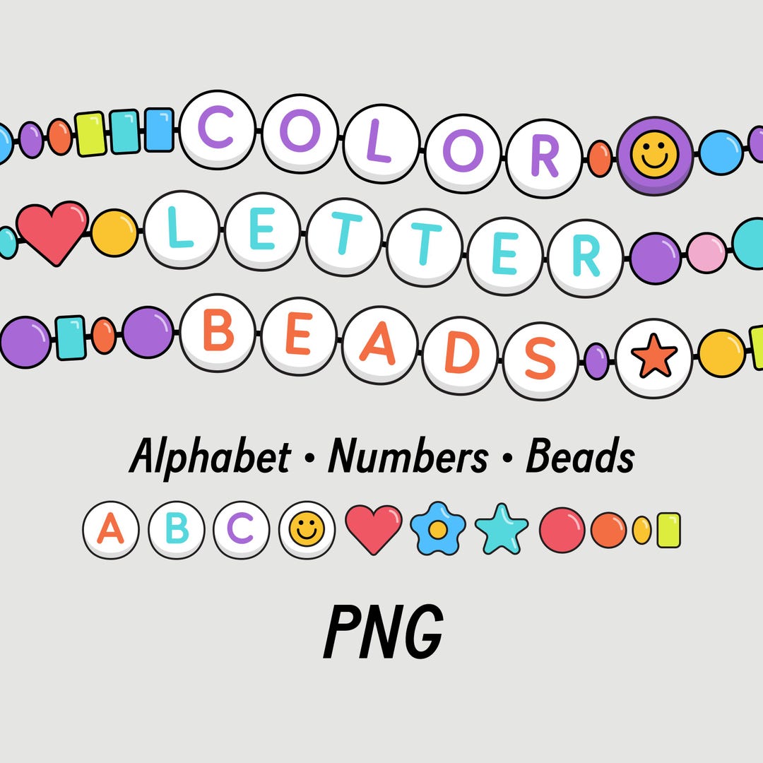 Friendship Bead Bracelet PNG, Alphabet Bead PNG, Font Beads, Digital ...