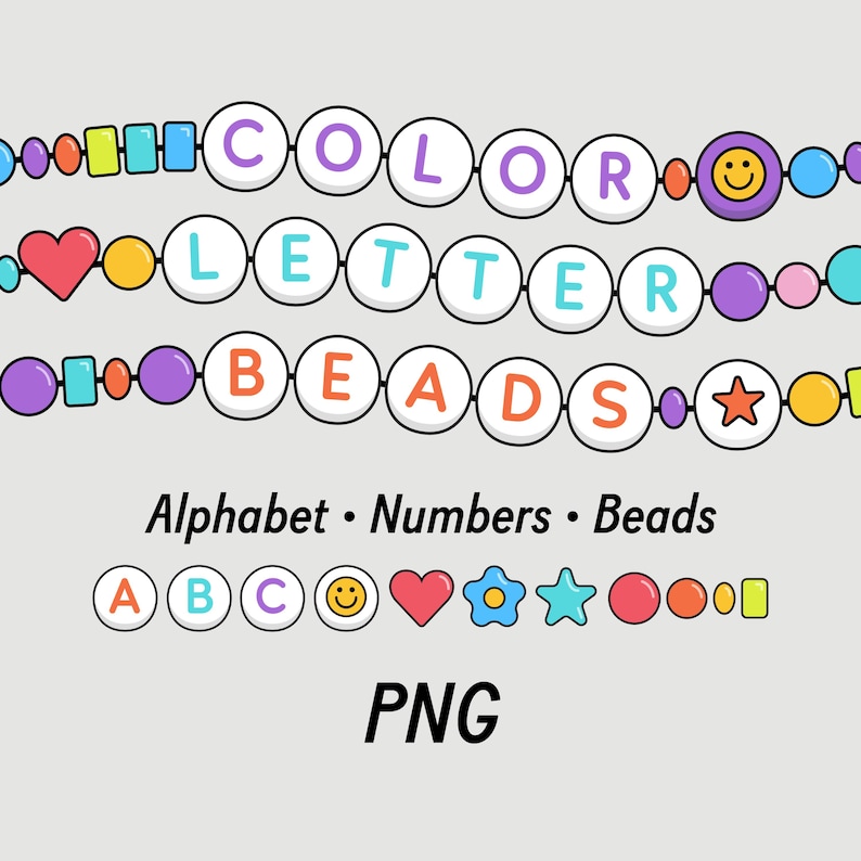 Friendship Bead Bracelet PNG, Alphabet Bead PNG, Font Beads, Digital ...