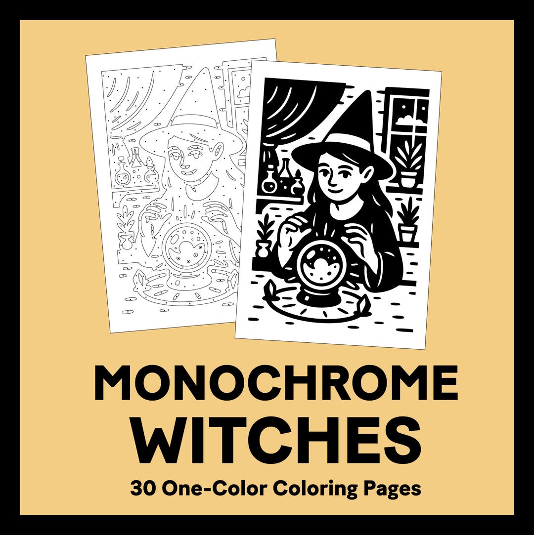 Monochrome Witches Coloring Pages | 30 One Color Book for Adults ...