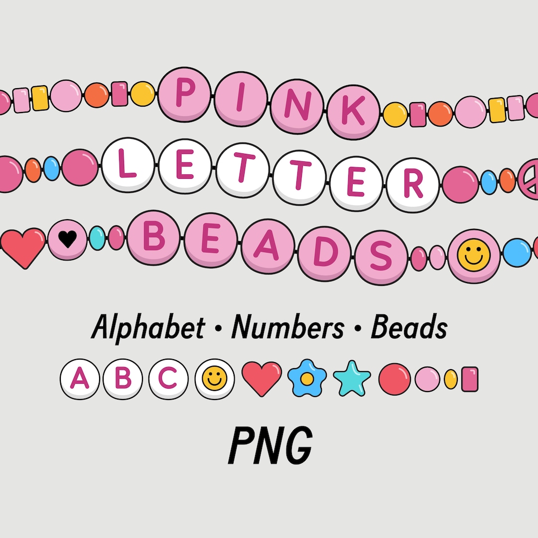 Friendship Bead Bracelet Pink PNG, Pink Alphabet Bead PNG, Font Beads ...